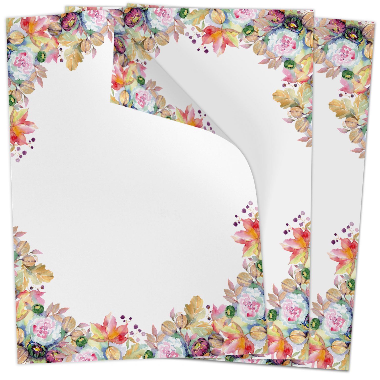 50 Blatt Briefpapier DIN A4 Gemalte Blumen Rahmen bunt - Motivpapier24