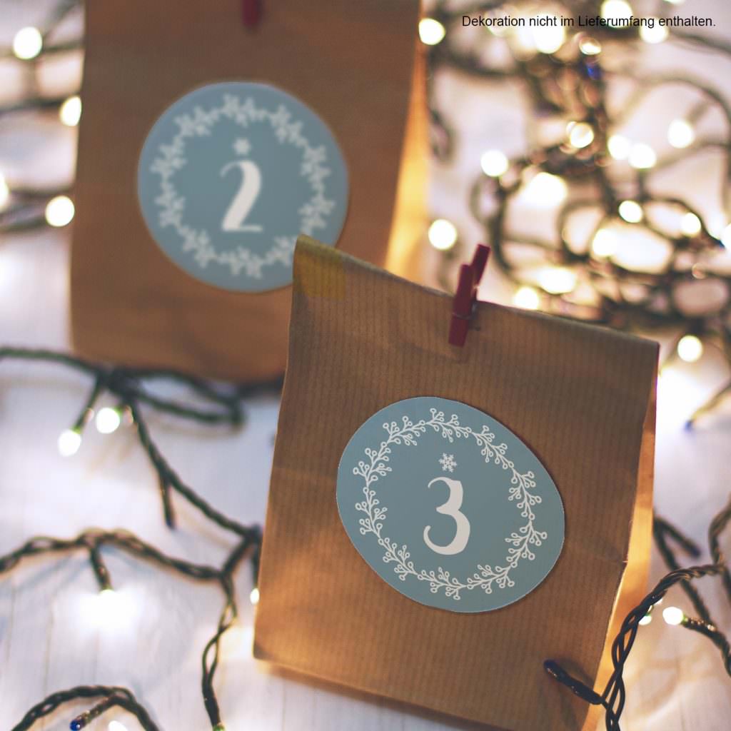 Adventskalender Zahlen Aufkleber 4cm rund – 24 Sticker 1–24